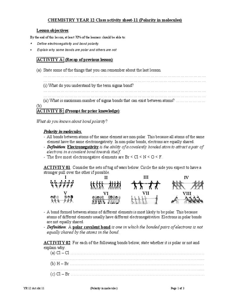 Activity Sheet-11 (Polarity in Molecules) | PDF | Chemical Polarity ...