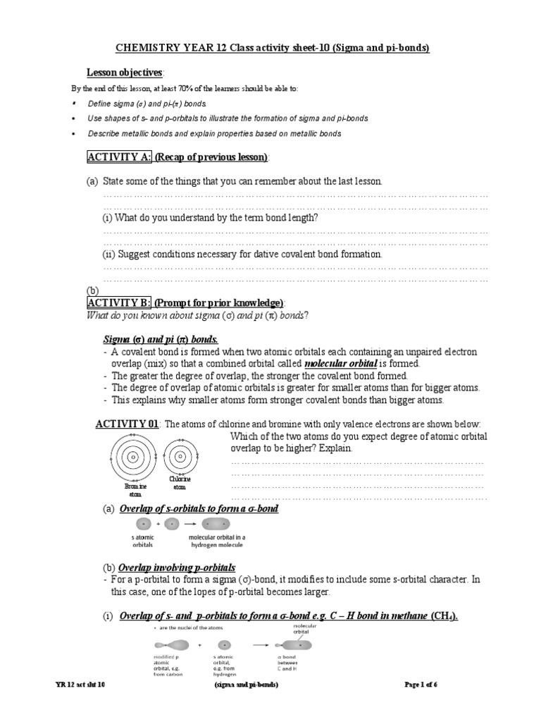Activity Sheet-10 (Sigma and Pi-Bonds) | PDF