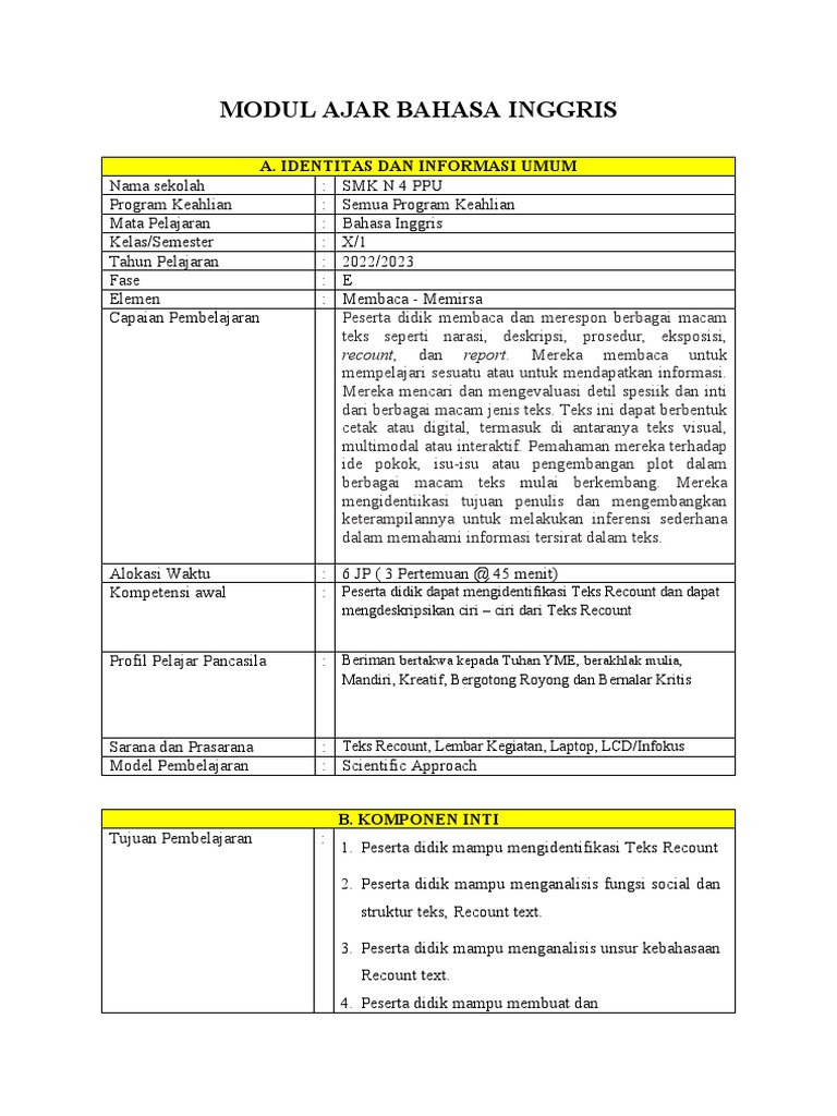 Modul Ajar Recount Text Edit Pdf