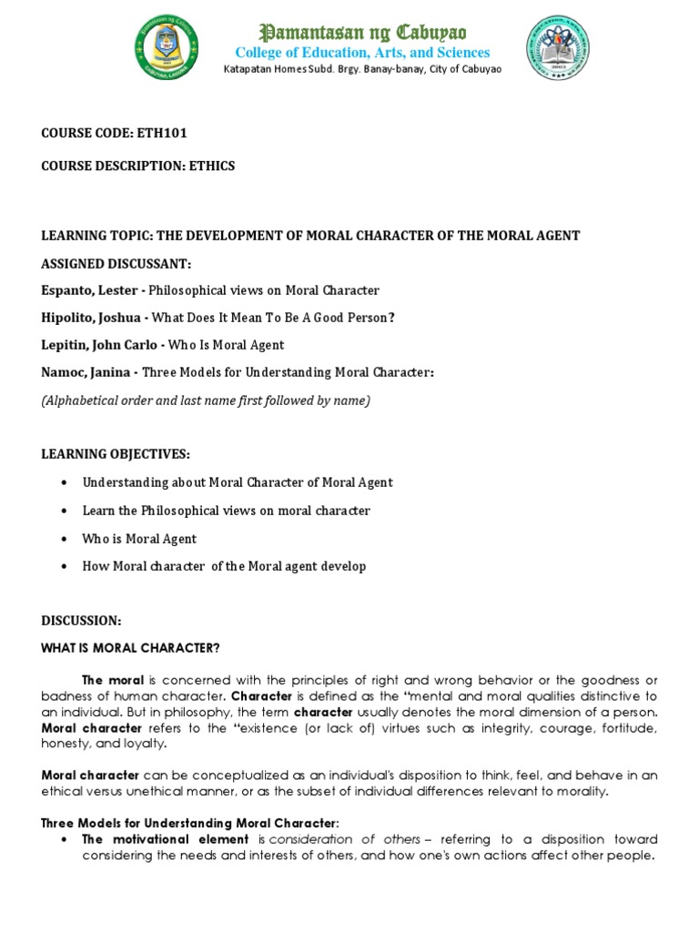 Group3 The Development of Moral Character of Moral Agent ...