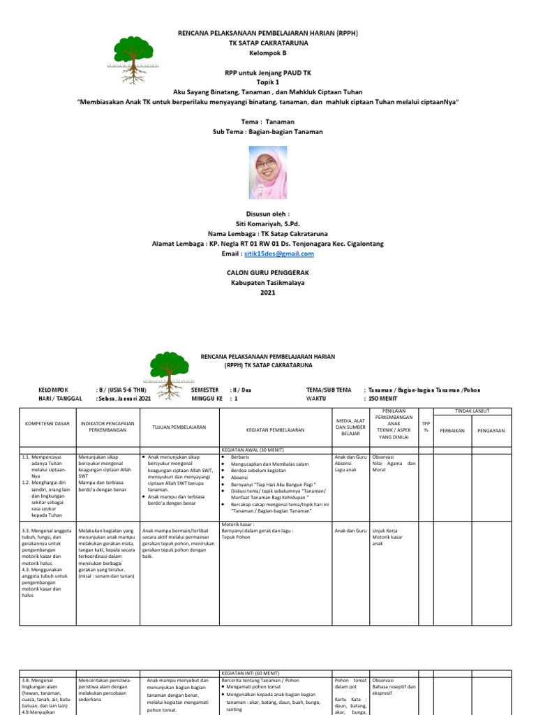 RPP Paud TK Tema Tanaman | PDF