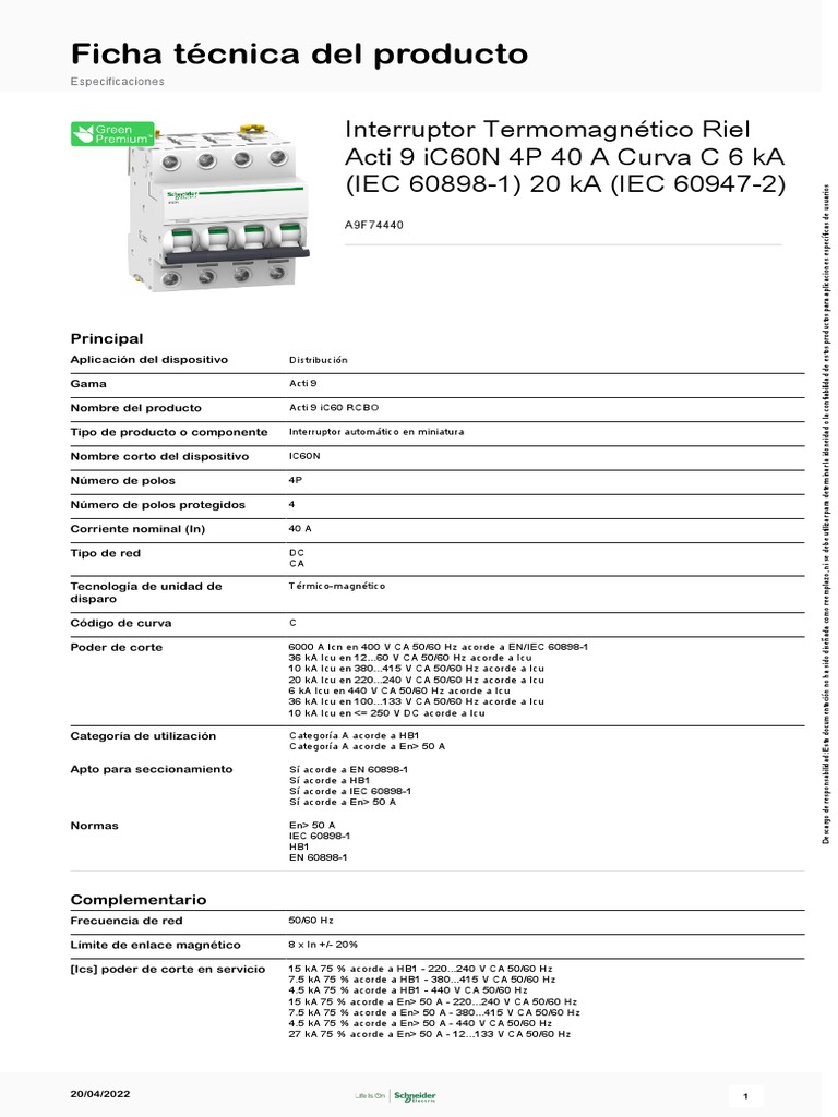 Acti 9 Ic60 - A9F74440 | PDF
