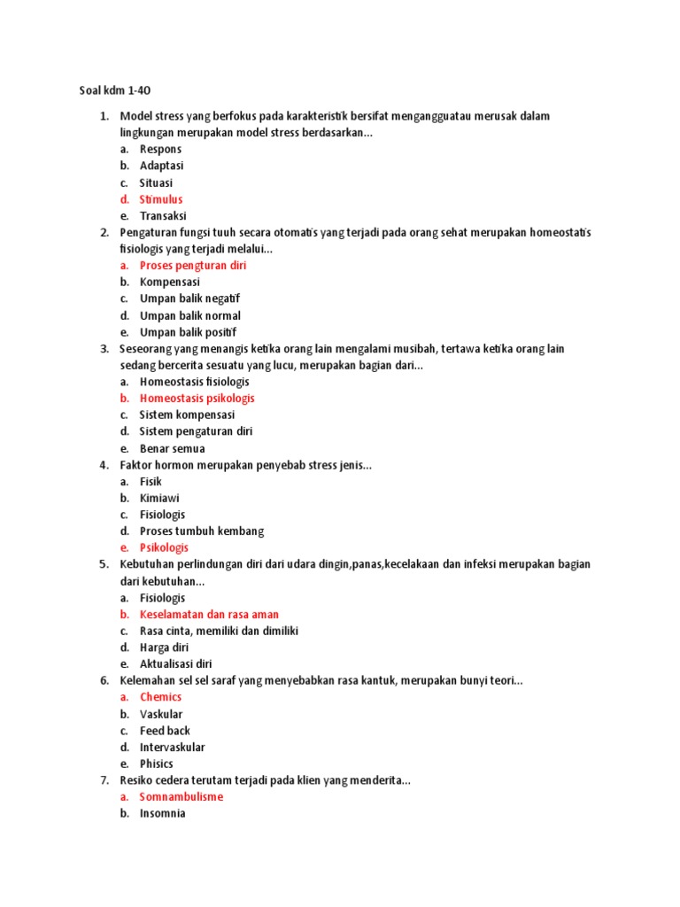 Kumpulan Soal KDM 1-40 untuk Ujian Keperawatan | PDF | Kesehatan Holistik