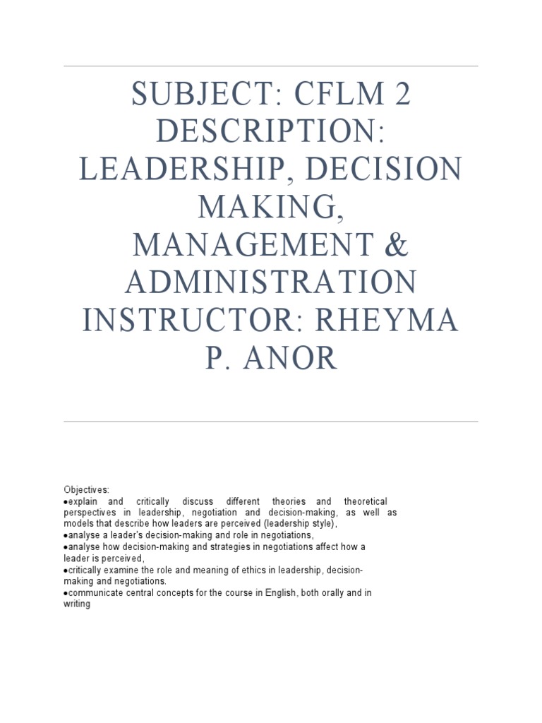 CFLM 2 | PDF | Leadership | Decision Making