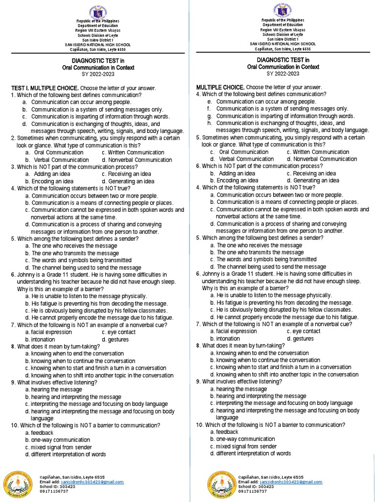 Diagnostic Test Oral Com | PDF