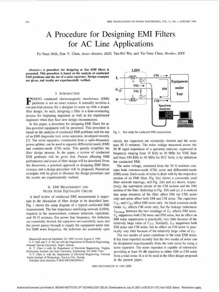 A Procedure For Designing EMI Filters For AC Line Applications | PDF