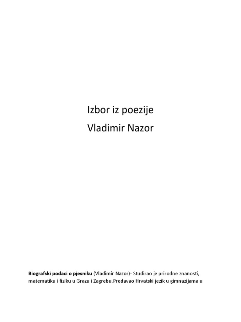 Izbor Iz Poezije Vladimira Nazora | PDF
