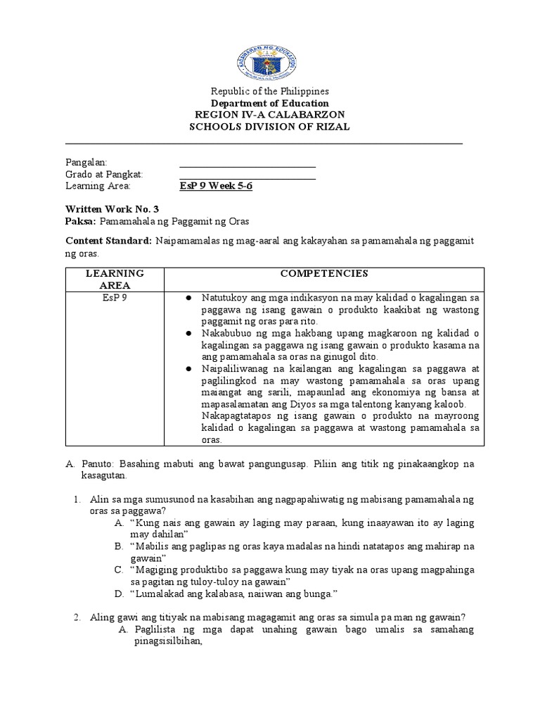 Grade-9 Q3 WW3 EsP | PDF
