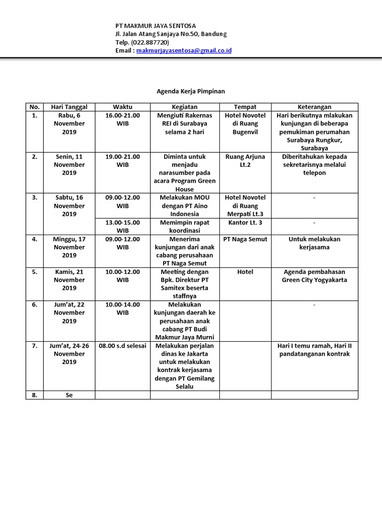 Contoh Agenda Kerja Pimpinan | PDF