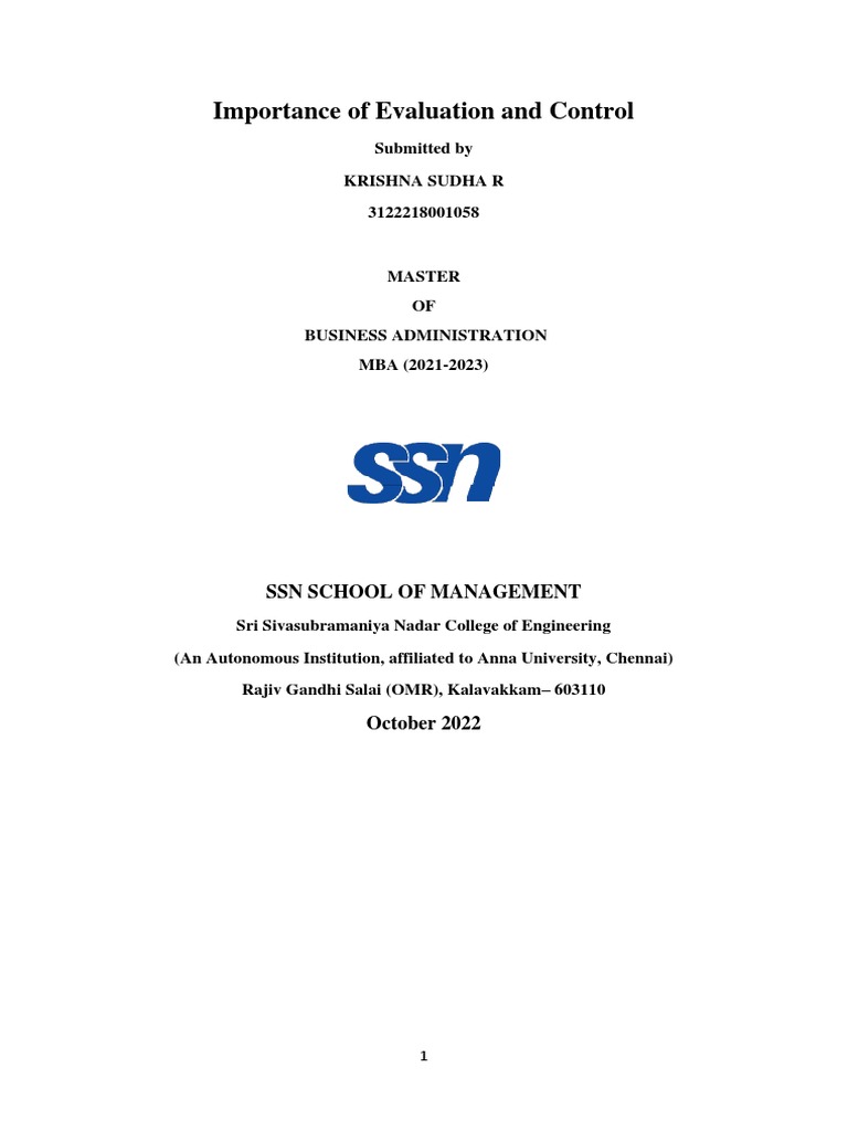 Importance of Evaluation and Control in SM | PDF | Evaluation ...
