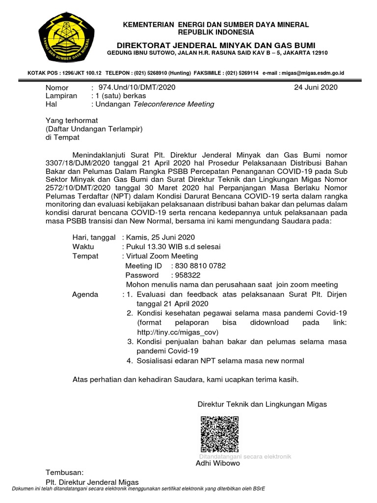 Undangan Monitoring Dan Evaluasi Pelaksanaan Distribusi BBM Dan Pelumas Masa Tanggap Darurat ...