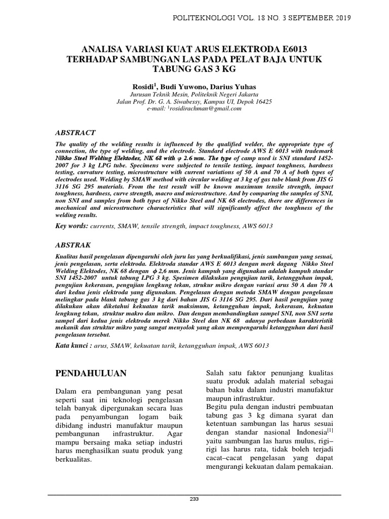 Pengaruh Elektroda NK 68 E6013 pada Las | PDF