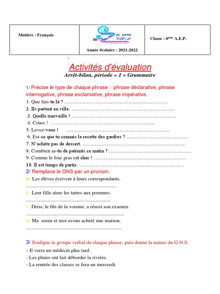 Arrêt-Bilan Gram 6è | PDF