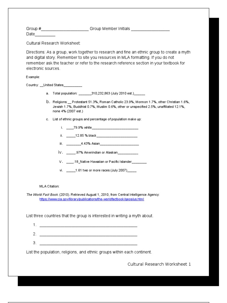 Cultural Research Worksheet for Myths | PDF | Ethnic Groups | Plot ...