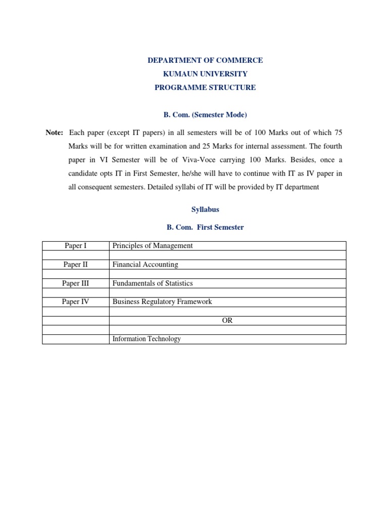 B.Com 1st Semester Syllabus Overview | PDF | Mean | Skewness