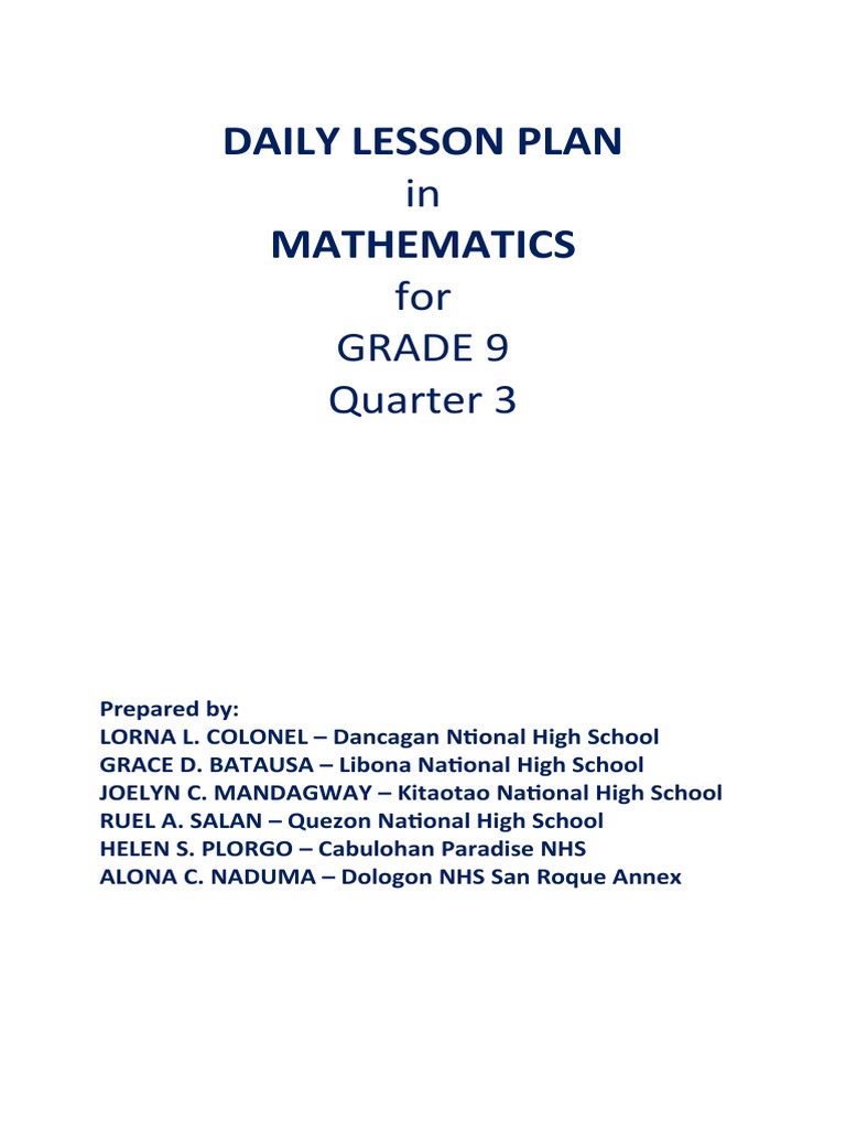 Consolidated DLP For Grade 9 3rd Quarter | PDF | Lesson Plan | Learning