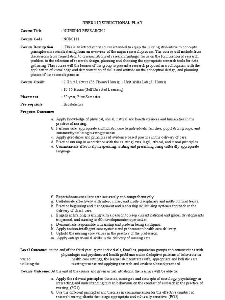 Nres 1 Instructional Plan | PDF | Research Design | Hypothesis