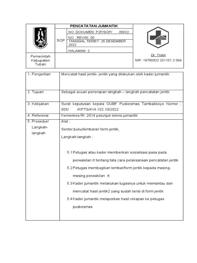 SOP Pencatatan Jentik Jumantik Tuban | PDF