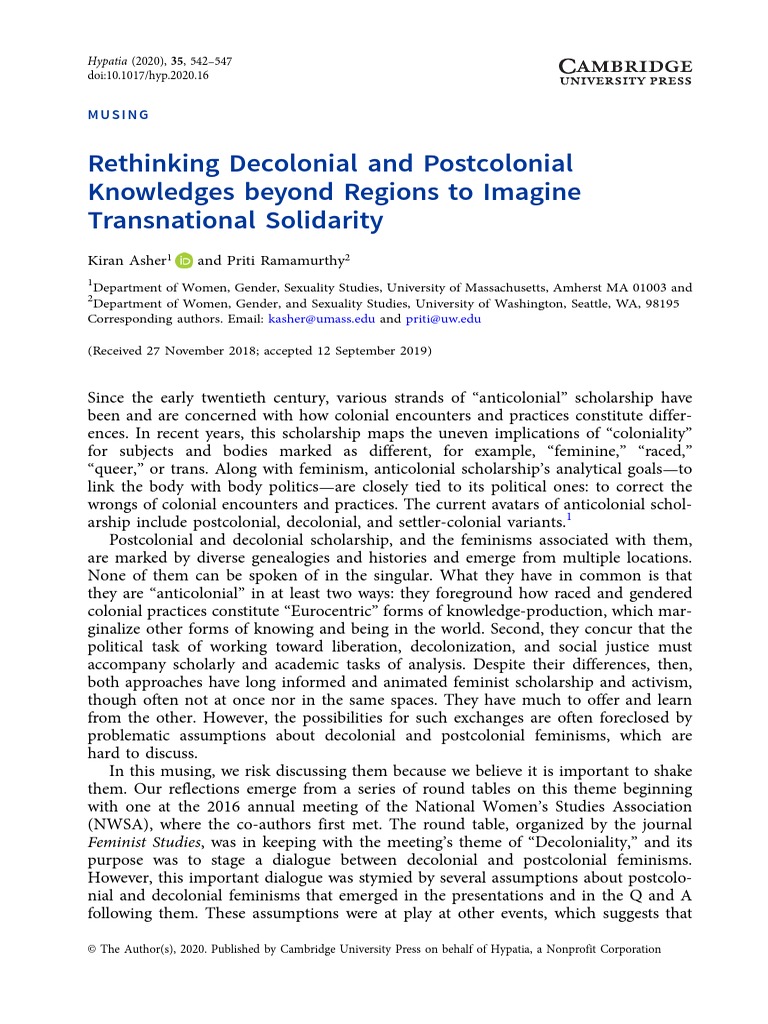 Asher-Decolonial and Postcolonial Knowledges-2020 | PDF ...