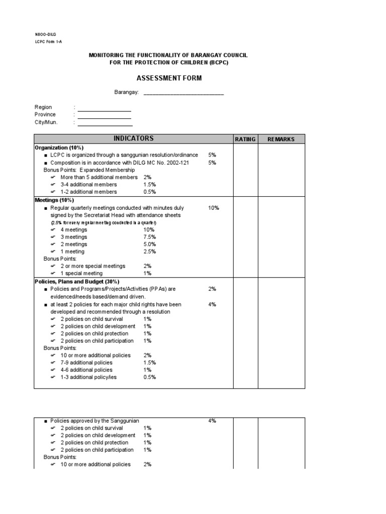 BCPC Assessment Form For Performance Year 2021 | PDF