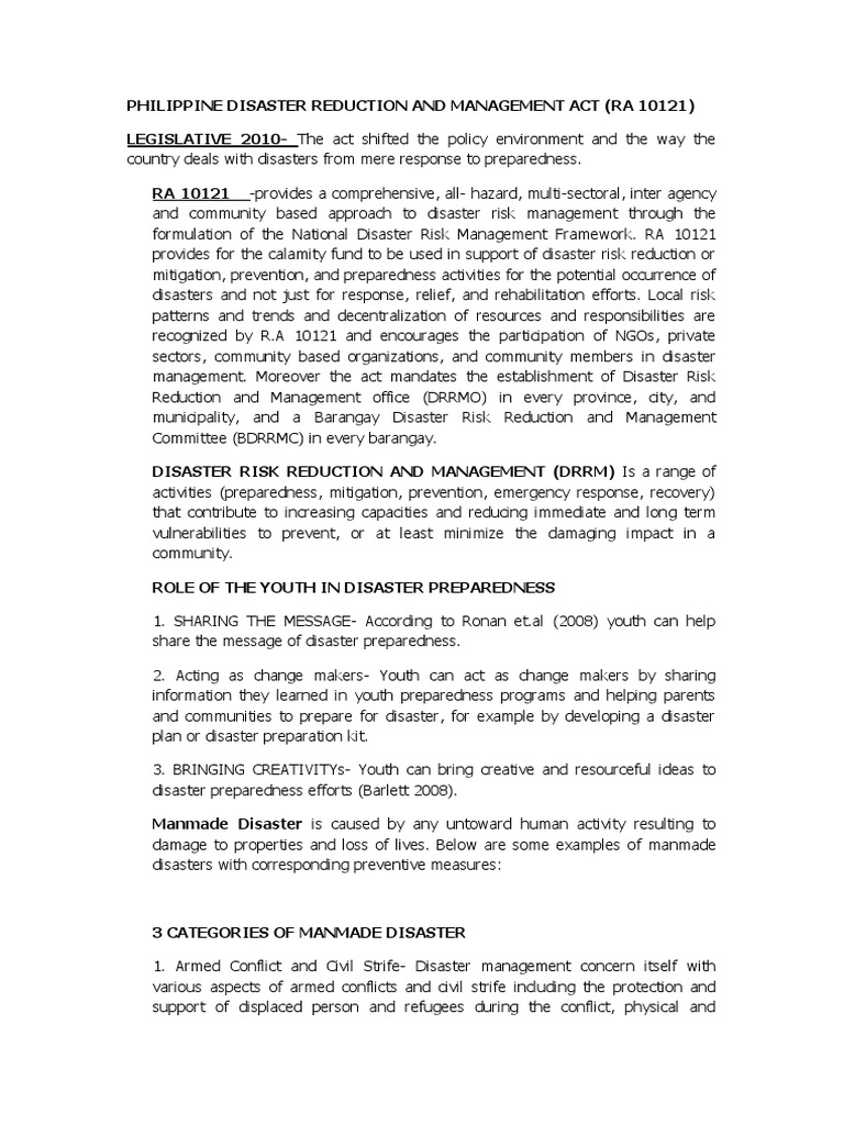 Lesson 2 - Philippine Disaster Reduction and Management Act (Ra 10121 ...
