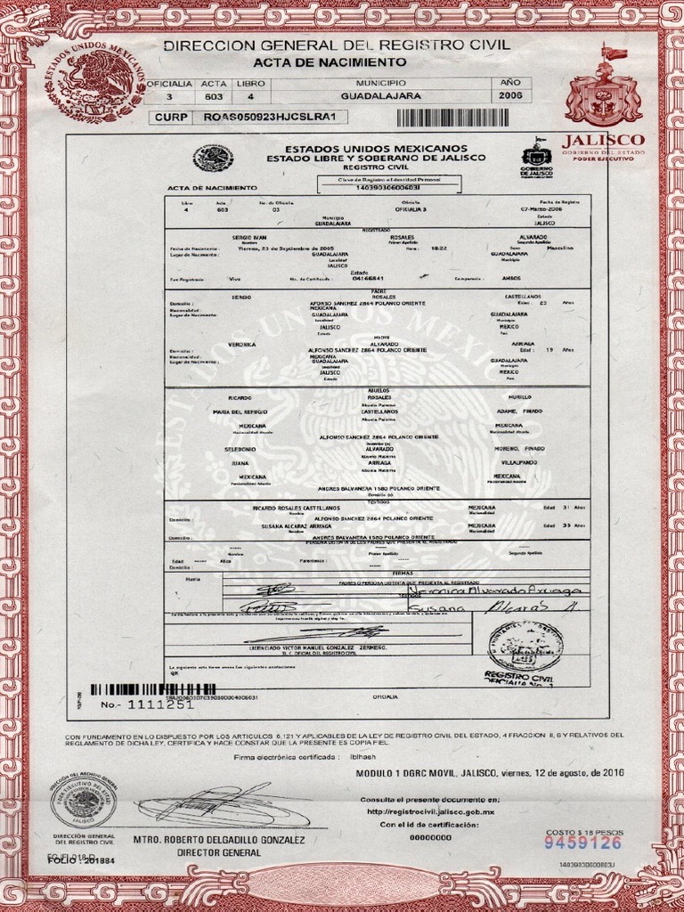 Acta de Nacimiento | PDF