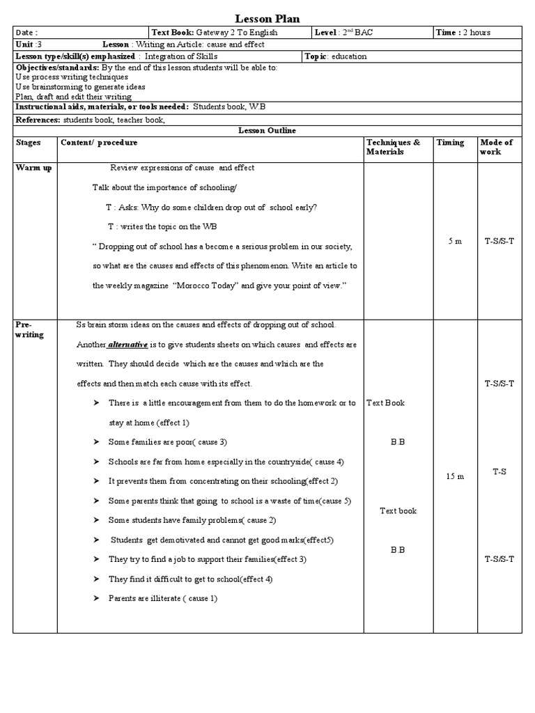 Writing Cause Effect | PDF | Books | Lesson Plan