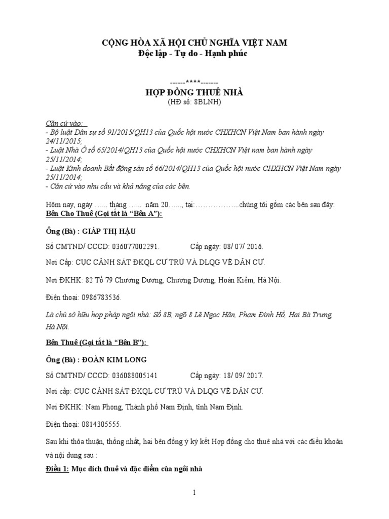 HĐ Thue Nha - 8.8b Le Ngoc Han | PDF