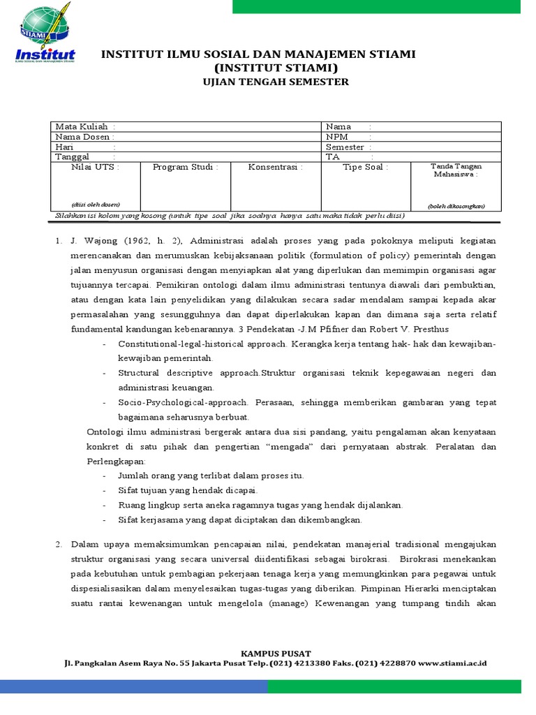 Template Jawaban Soal Uts | PDF