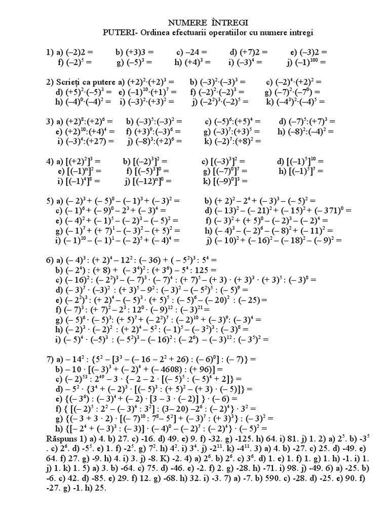 Ordinea Efectuarii Operatiilor Cu Numere Întregi | PDF