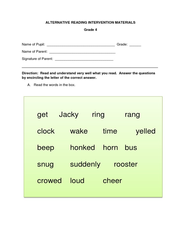 ALTERNATIVE READING INTERVENTION MATERIALS Grade 3 | PDF | Dream | Thought