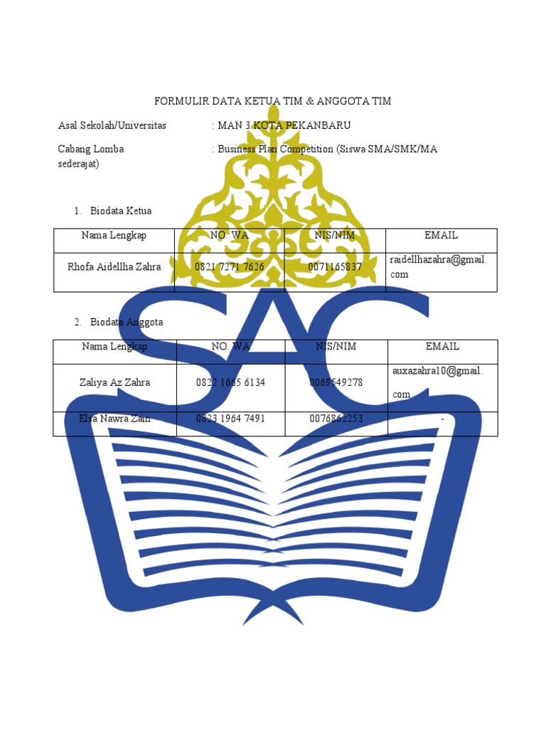 Format Formulir Biodata Peserta Pdf