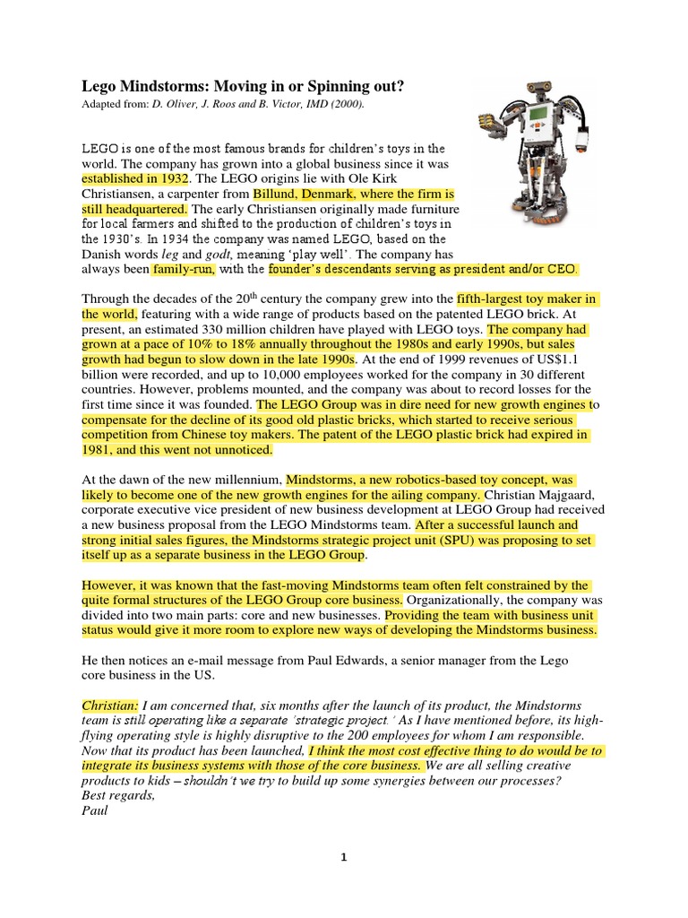 Class 1 - Lego Mindstorms Case | PDF