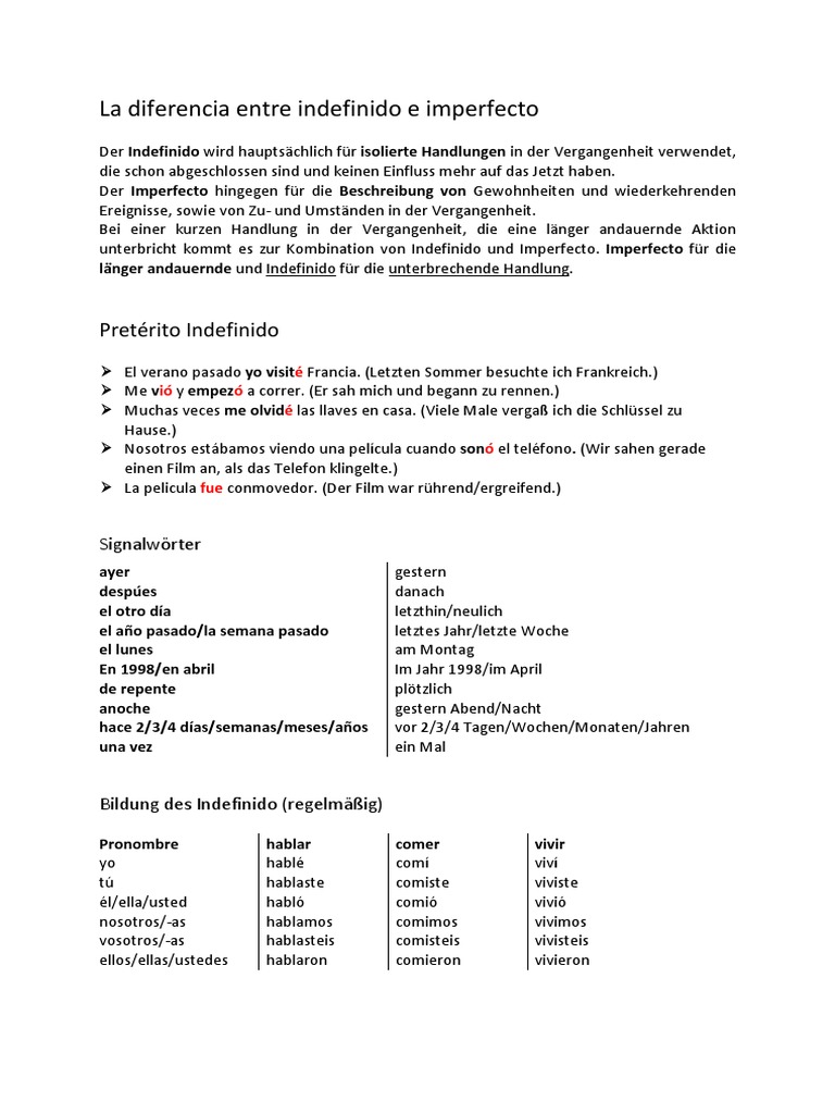 Indefinido y Imperfecto | PDF