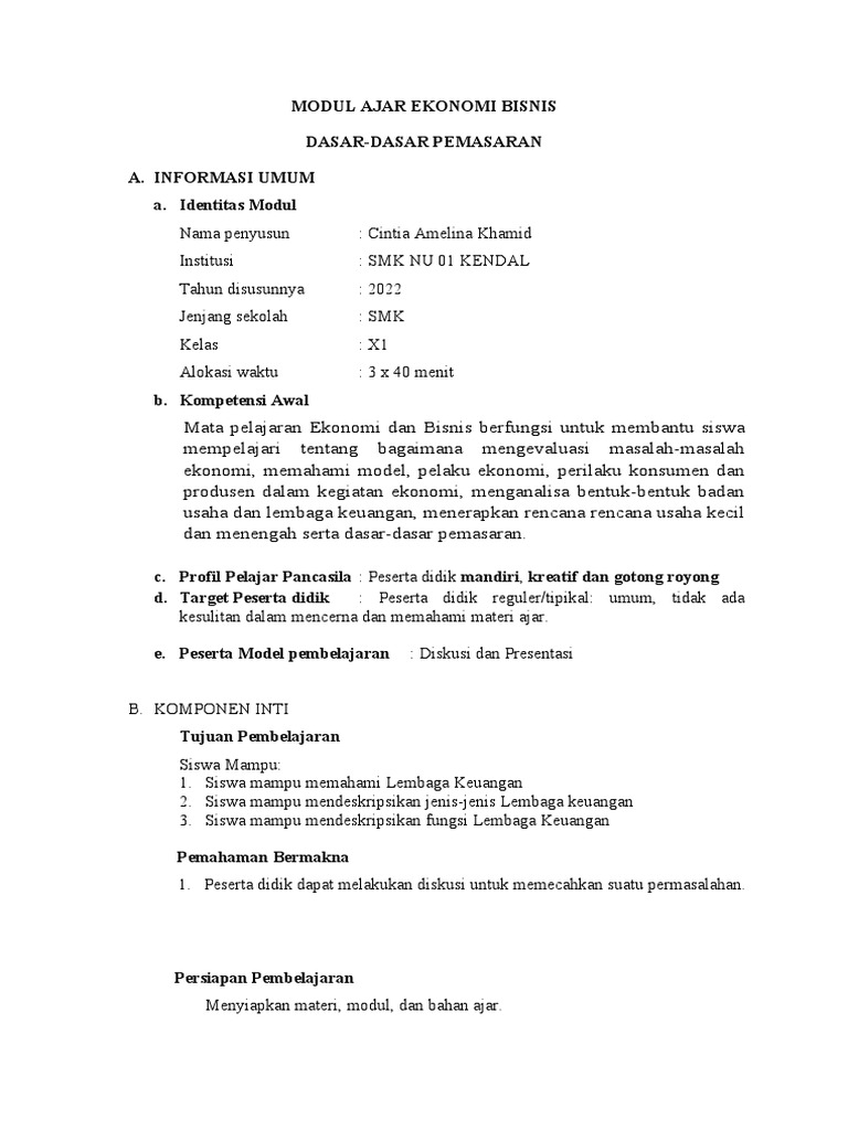 Modul Pemasaran SMK Kelas X | PDF