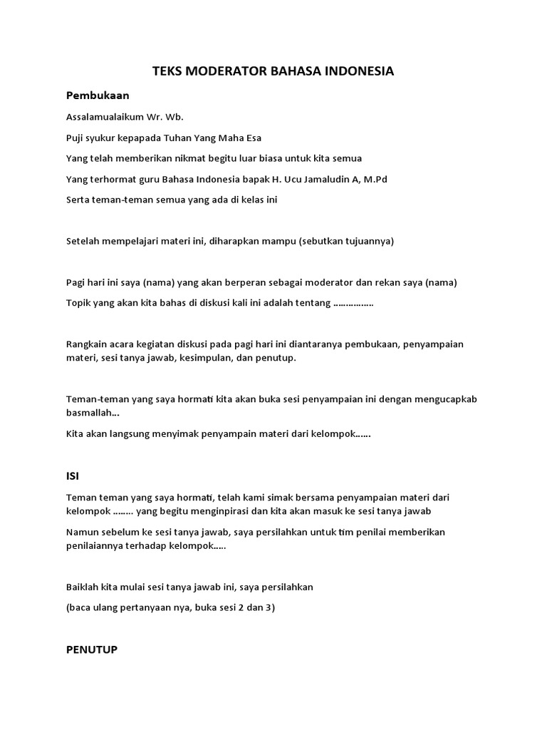 Teks Moderator Bahasa Indonesia | PDF | Karier & Perkembangan