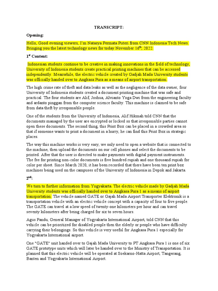 Transcript News Anchor | PDF | Computing