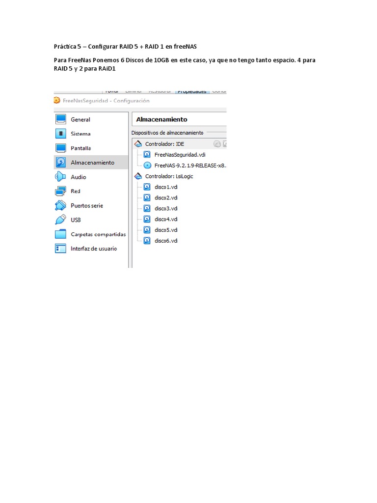 Práctica 5 - Configurar RAID 5 + RAID 1 en freeNAS | PDF