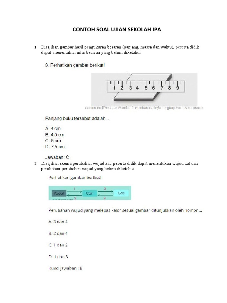 Contoh Soal Ujian Sekolah Ipa | PDF | Sains & Matematika