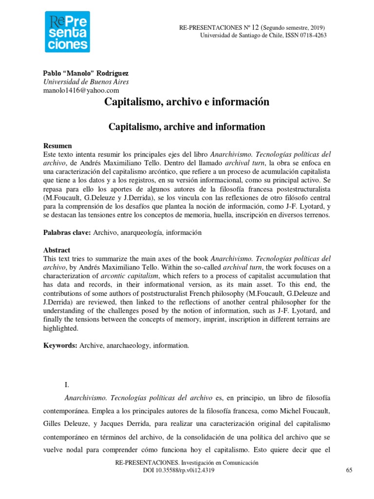 Capitalismo, Archivo e Información | PDF | Michel Foucault | Memoria