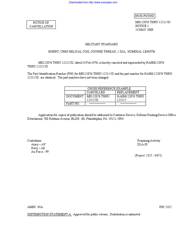 MS122076 Thru MS122115D Notice-1 | PDF