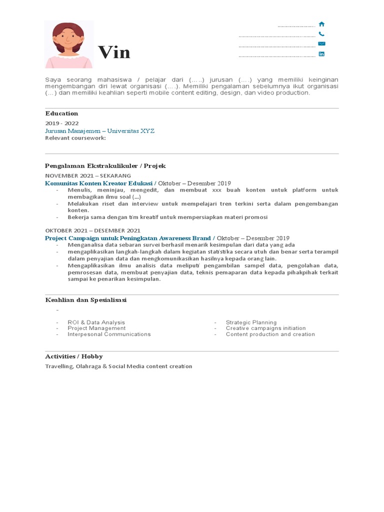 FREE TEMPLATE CV Masuk Organisasi by Vina Muliana | PDF