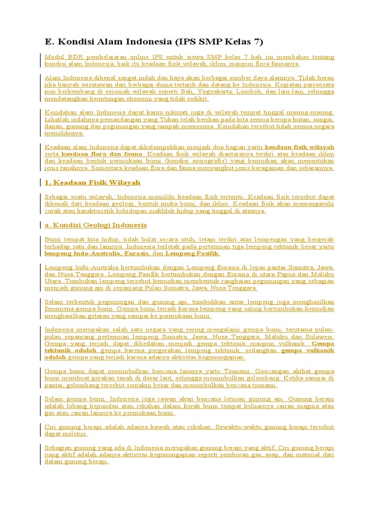 Materi IPS 7 Kondisi Alam Indonesia | PDF