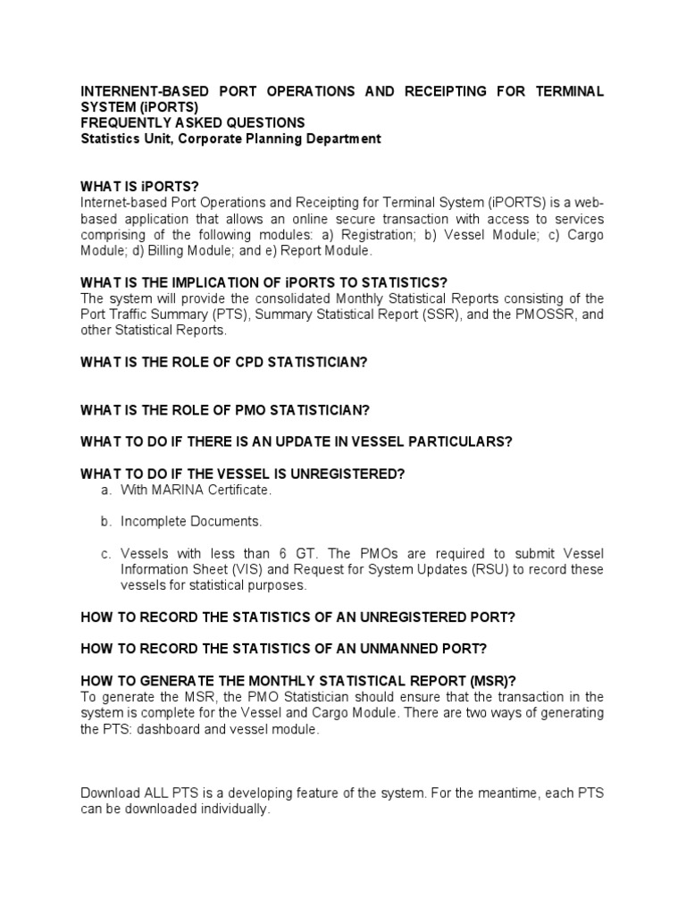 iPORTS FAQs - Statistics | PDF | Computers