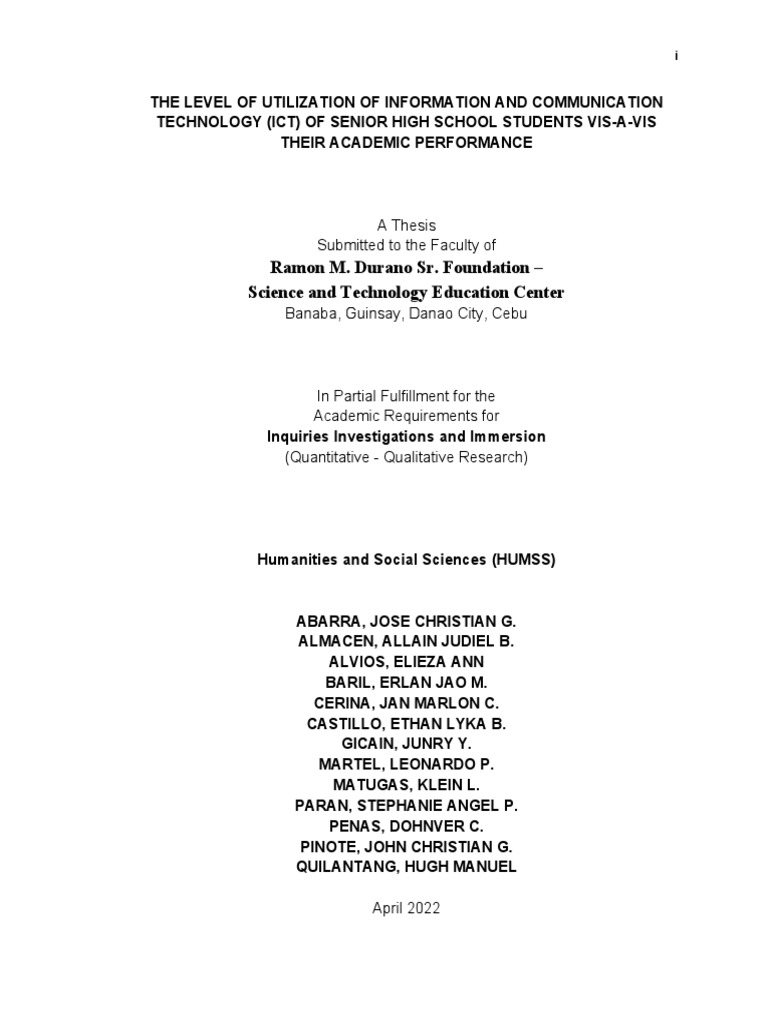 Sample of Practical Research 2 From RMDSF-STEC (HUMMS-Balagtas ...