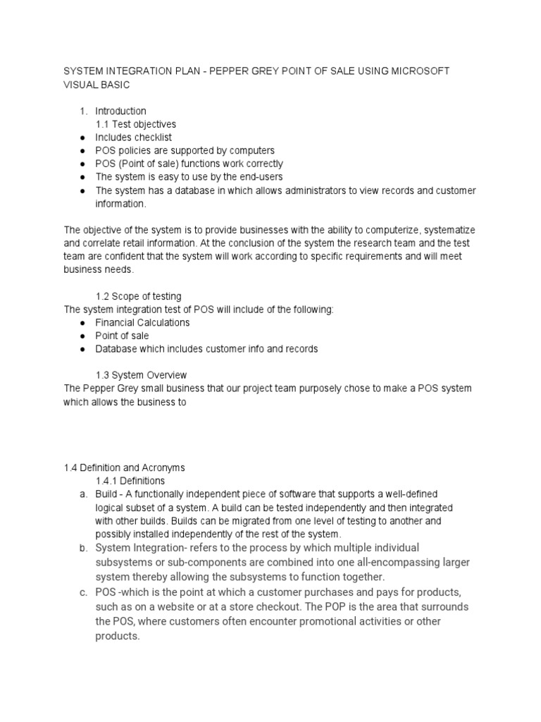 System Integration Plan - Pepper Grey Point of Sale Using Microsoft Visual Basic | PDF | Point ...