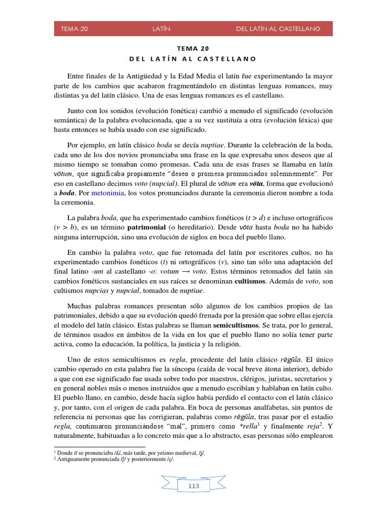 Evolución del Latín al Castellano | PDF | latín | Lengua española