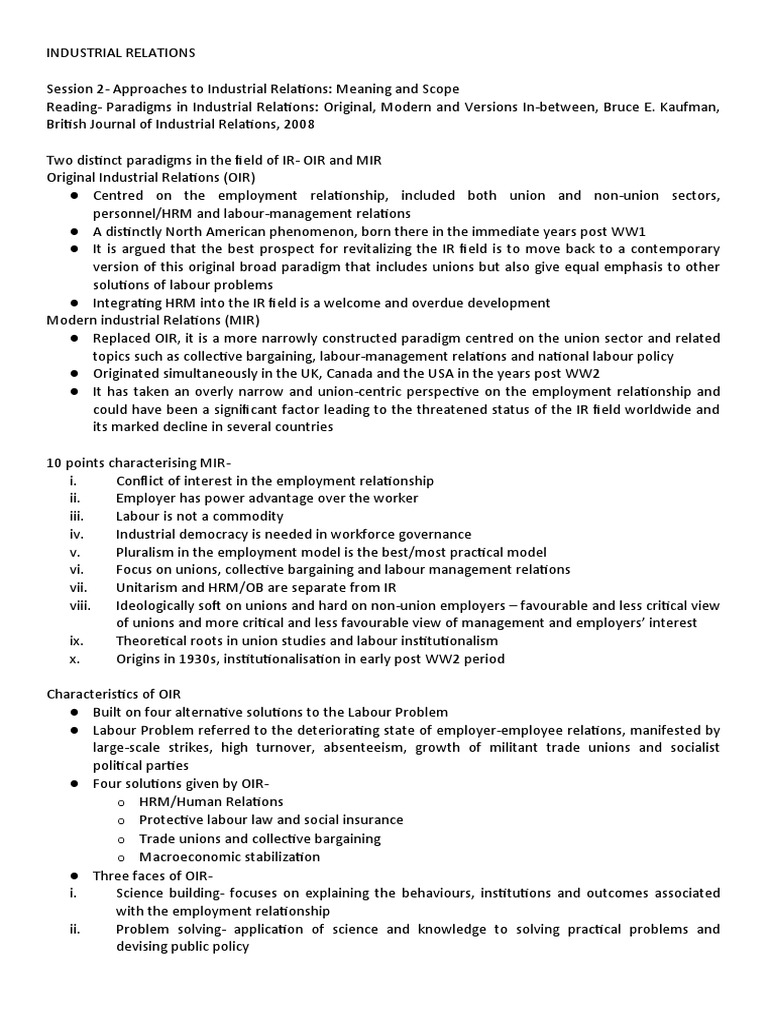 Final Exam Notes Industrial Relations Pdf