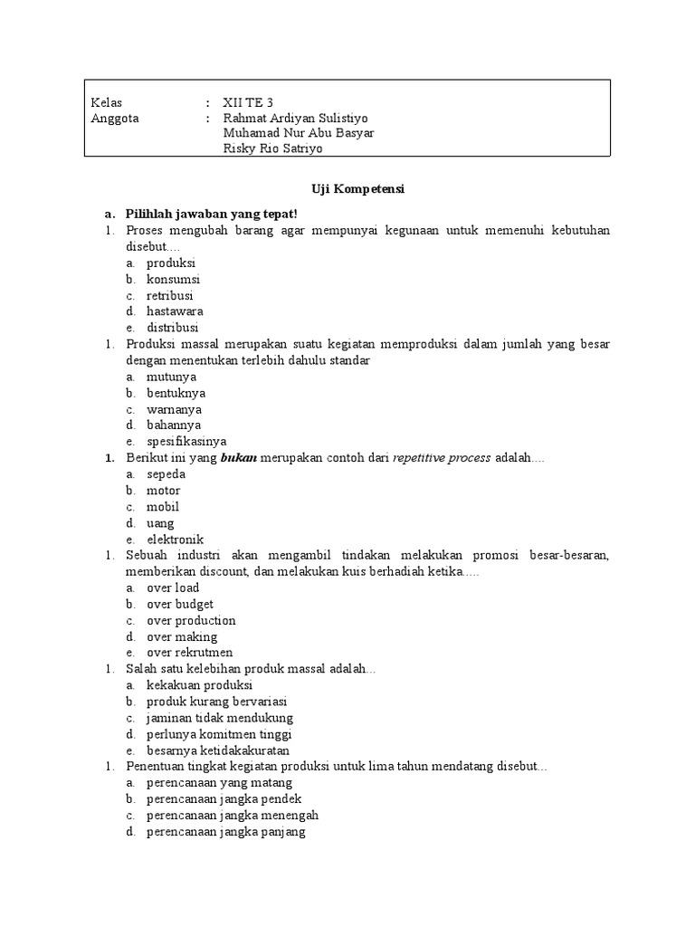 Kumpulan Soal Uji Kompetensi PKWU BAB 1-4 | PDF