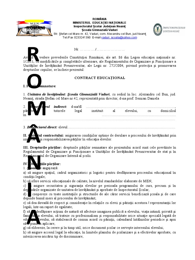 Contract de Parteneriat Educational | PDF